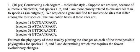 Solved Constructing A Cladogram Molecular Style Suppose