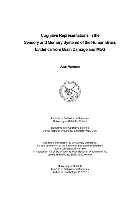 Cognitive Representations In The Sensory And Memory Systems Of The
