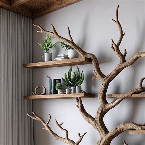 Decorative Tree Branch Bookshelf Wall Mounted Bookshelf Handmade