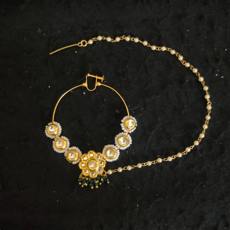 Zevar I Indian Polki Nose Ring Nath Nathni With Chain At Rs 85000