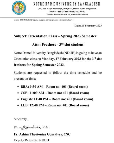 Orientation Class Notre Dame University Bangladesh