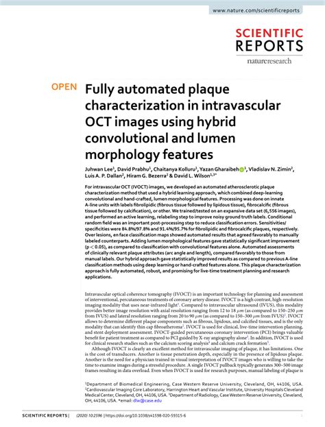 Pdf Fully Automated Plaque Characterization In Intravascular Oct