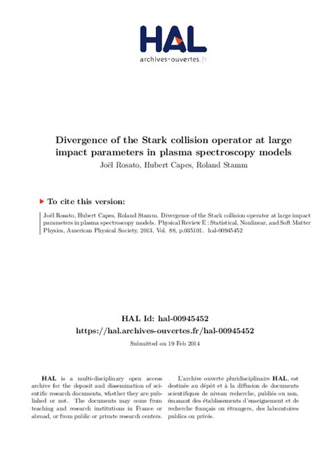 Pdf Divergence Of The Stark Collision Operator At Large Impact