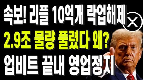 속보 리플 10억개 락업해제 29조 물량 풀렸다 왜 업비트 끝내 영업정지 Youtube
