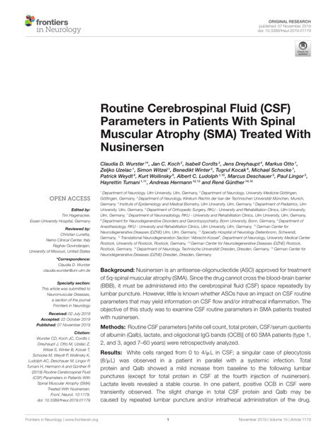 Pdf Routine Cerebrospinal Fluid Csf Parameters In Patients With Spinal Muscular Atrophy Sma
