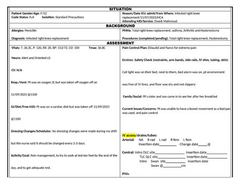 Sbar Kardex Report Tool Situation Patient Gender Age F Code Status Full Isolation Standard