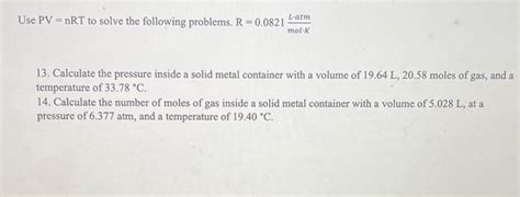 Solved Use PV NRT To Solve The Following Problems Chegg