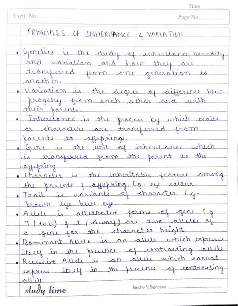 Class 12th Ncert Biology Principles Of Inheritance And Variation Handwritten Notes Shop