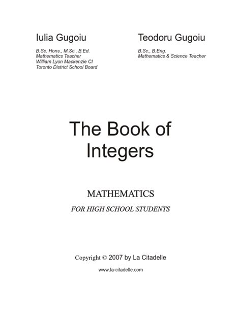 The Book Of Integers La Citadelle Pdf Subtraction Algebra