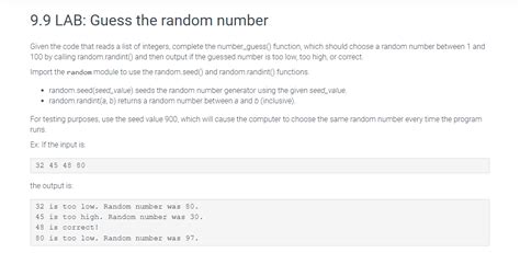 Solved 99 Lab Guess The Random Number Given The Code That