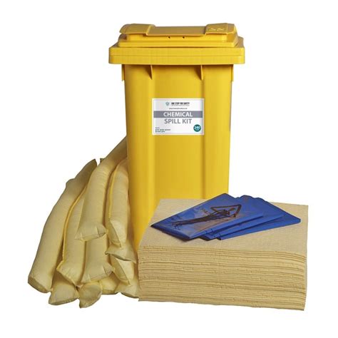 240 Litre Spill Kit For Chemical Spills In Yellow Wheelie Bin One