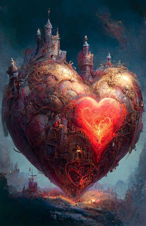 Fantasy Valentine Heart Illustration Created With Generative Ai Stock