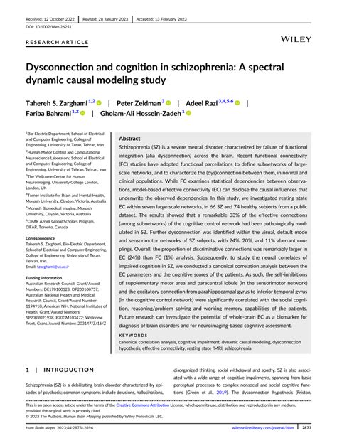 Pdf Dysconnection And Cognition In Schizophrenia A Spectral Dynamic