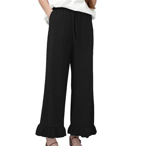 Cargo Pants Women Wide Leg Drawstring Elastic High Waisted Ruffle Hem