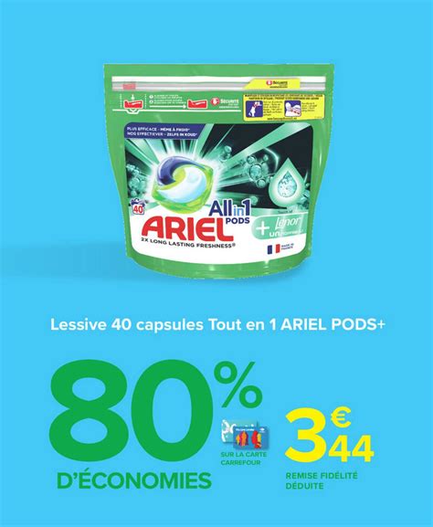 Promo Lessive 40 Capsules Tout En 1 Ariel Pods Chez Carrefour Market
