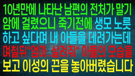 10년 만에 나타난 남편의 전처가 말기암에 걸려 죽기 전에 내 아들에게 생모 역할을 하고 싶다며 데려갔고 며칠 후 아들을 보며 이성을 잃어버렸습니다 Youtube