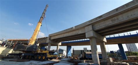 Obras do viaduto de Poá são retomadas instalação de vigas de