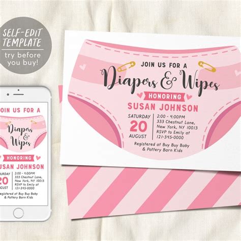 Gender Reveal Invitation That Say Diaper And Wipes Etsy