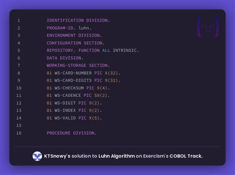 Ktsnowy S Solution For Luhn Algorithm In Cobol On Exercism