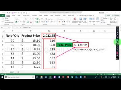 How To Calculate Total Price For Products In MS Excel Sumproduct Formula YouTube
