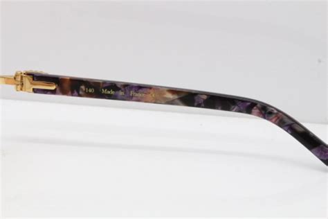 Cartier Rimless 8200762 Big Diamond Marble Purple Aztec Arms Sunglasses
