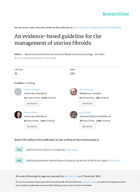 Pdf An Evidence Based Guideline For The Management Of Uterine Fibroids