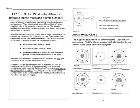 Lesson 12 Atomic Mass Packet Name