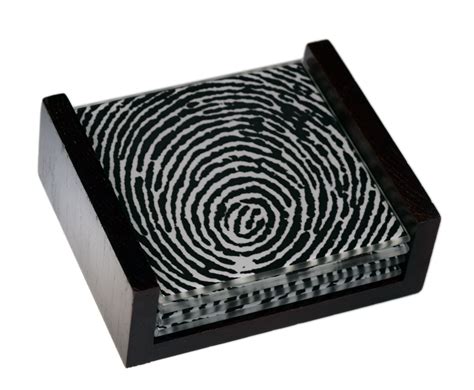 Fingerprint Images 4 Piece Glass Coaster Set Caddy Included