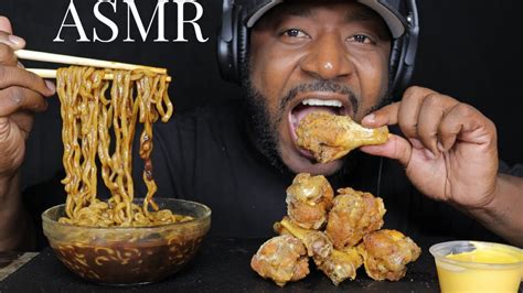 ASMR CHEESY FRIED CHICKEN BLACK BEAN NOODLES MUKBANG NO TALKING TCASMR YouTube