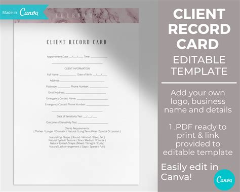 Client Record Card Form Editable Template Printable Pdf Etsy