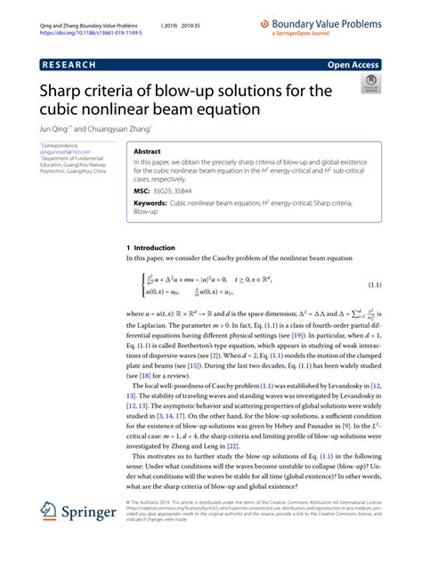 Pdf Sharp Criteria Of Blow Up Solutions For The Cubic Nonlinear Beam