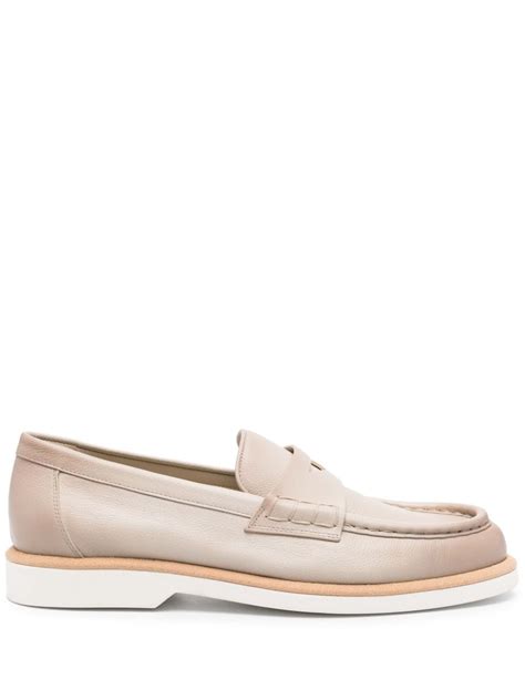 Santoni Penny Slot Leather Loafers Neutrals FARFETCH