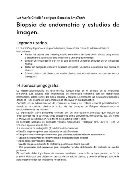 Biopsia De Endometrio Y Estudios De Imagen Pdf Ultrasonido Médico