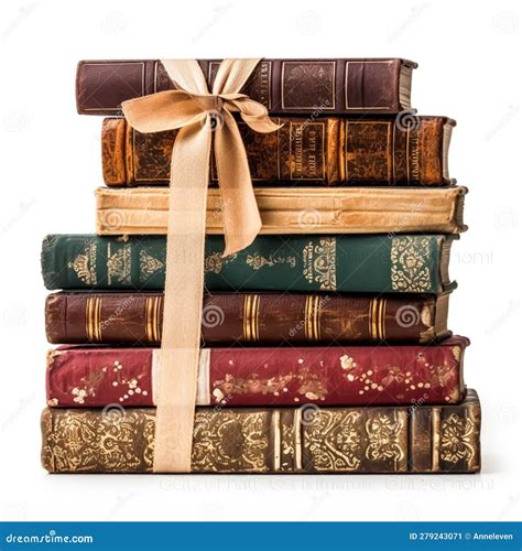 Stack Of Antique Vintage Old Books Isolated On White Background