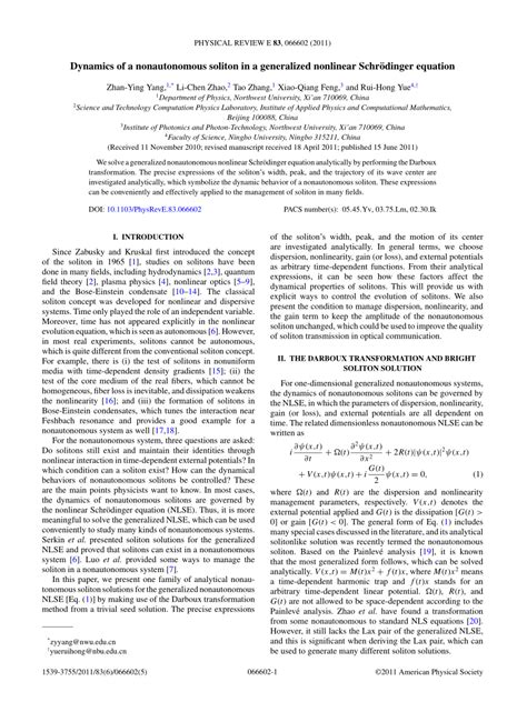Pdf Dynamics Of A Nonautonomous Soliton In A Generalized Nonlinear Schrodinger Equation