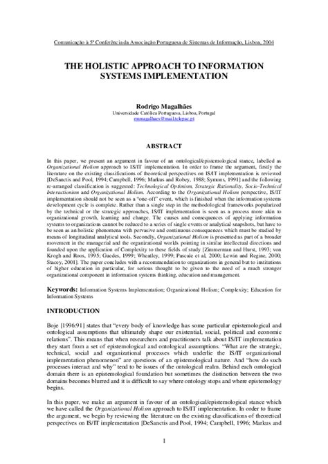 Pdf The Holistic Approach To Information Systems Implementation