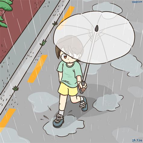 Rgstation 이미지 자료 그림 비 오는 날 우산 쓰고 길을 걷는 아이