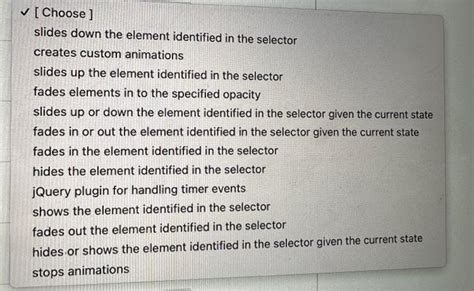 Solved Match The Jquery Effect With Its Behavior
