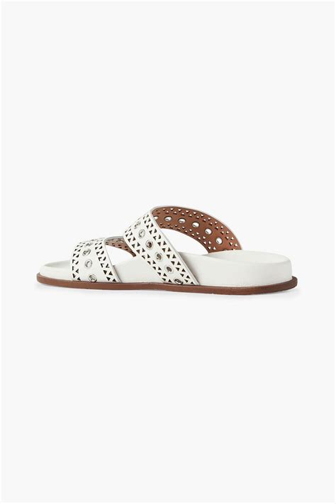 AlaÏa Eyelet Embellished Laser Cut Leather Sandals The Outnet