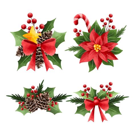 Conjunto de ilustração em aquarela de enfeites de natal Vetor Premium