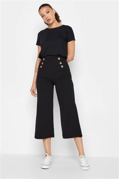 Lts Tall Black Button Cropped Trousers Long Tall Sally