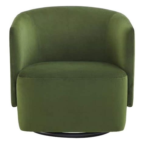 Spruce Spring Charlotte Olive Fabric Swivel Accent Chair Upholstered Barrel Armchair With