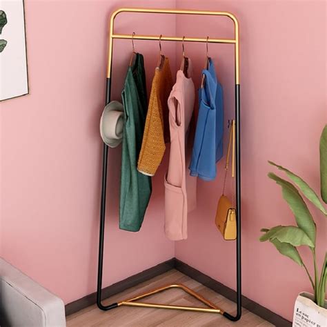 Black Gold Modern Triangles Standing Corner Coat Rack Homary UK