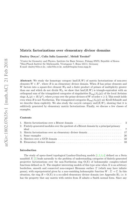 pdf matrix factorizations over elementary divisor domains