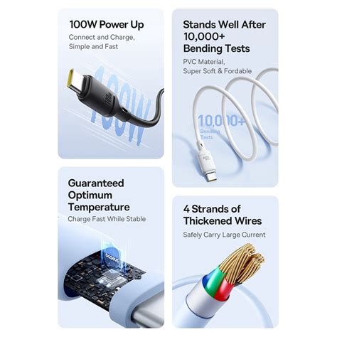 Baseus Silky Series 1m 100W USB To USB C Type C Fast Charging Cable White Alexnld Com