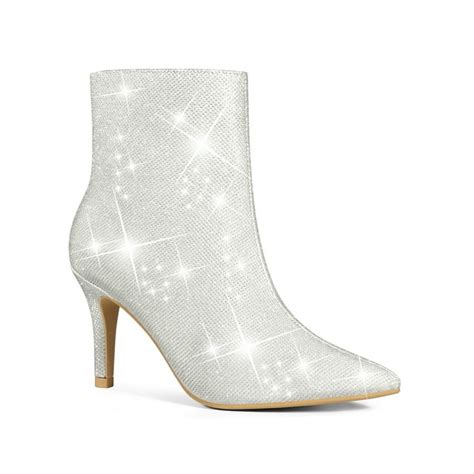 Allegra K Womens Sparkle Sequin Pointed Toe Side Zipper Stiletto Heel