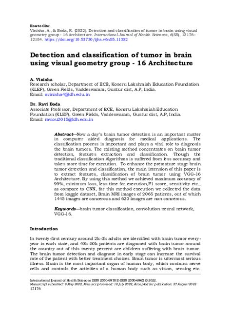 Pdf Detection And Classification Of Tumor In Brain Using Visual