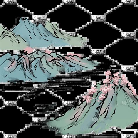 手绘 中国风山水贴纸素材 花瓣网