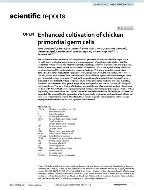 Pdf Enhanced Cultivation Of Chicken Primordial Germ Cells