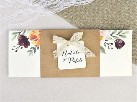 Invitación de boda barata KRAFT FLORAL barata vintage moderna